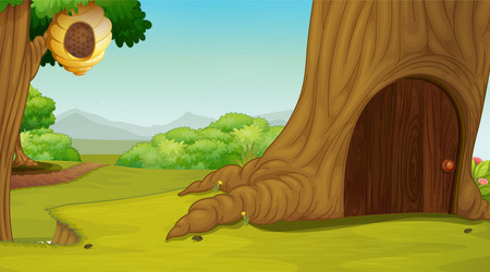 Tree house in park scene Royalty Free Vector Image