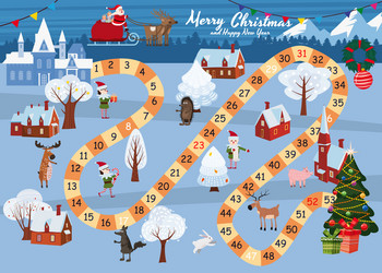 Christmas boardgame for kids with santa and elfs Vector Image