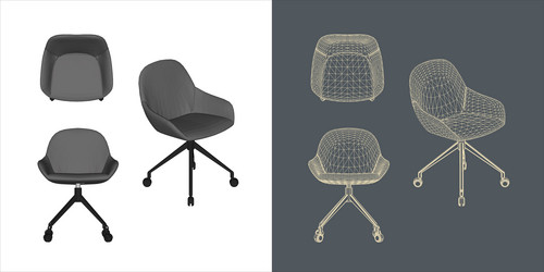 Set of ergonomic chair wireframe concept blueprint