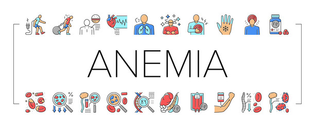 Anemia patient health problem icons set Royalty Free Vector