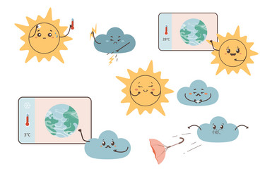 Weather cartoon character set clip art Royalty Free Vector