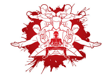 Group of people pose kung fu fighting action Vector Image