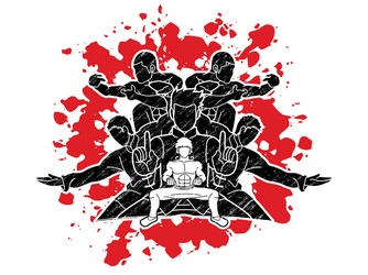 Group of people pose kung fu fighting action Vector Image