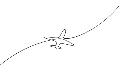 One line flying plane travelling Royalty Free Vector Image