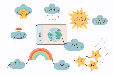 Weather cartoon character set clip art Royalty Free Vector