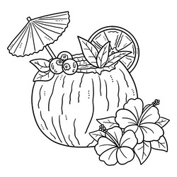 Coconut drink summer coloring page for kids Vector Image