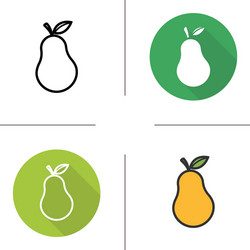 Ripe pear fruit with green leaf pixels icons Vector Image