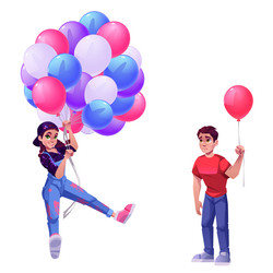 Sad boy holding bursting balloon Royalty Free Vector Image