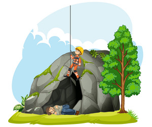 Emergency rescue team help boy cartoon style Vector Image