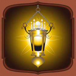 Eid mubarak greeting with illuminated lamp Vector Image