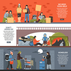 Homeless people horizontal banner set Royalty Free Vector