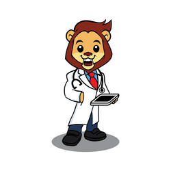Lion doctor character mascot logo Royalty Free Vector Image