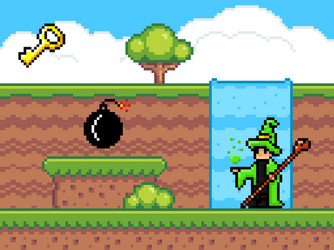 Pixel game adventure arcade pixelated swordsman Vector Image
