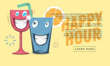 Happy hour cartoon poster design Royalty Free Vector Image