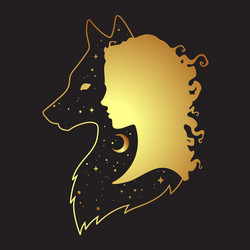 Silhouette of beautiful woman with shadow of wolf Vector Image