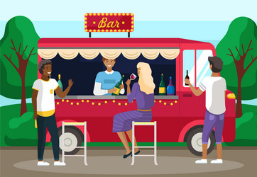 Truck with bartender making alcohol drink Vector Image