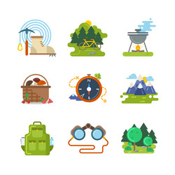 Tourism hiking camping flat pictograms collection Vector Image