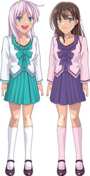 Three girls anime style Royalty Free Vector Image