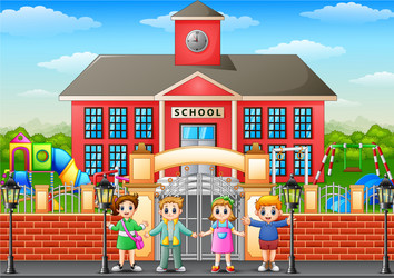 Happy school children stand Royalty Free Vector Image