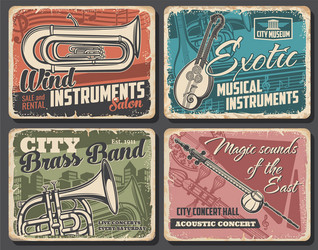 Music retro instruments shop vintage poster Vector Image