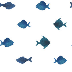 Simple blue fish silhouettes watercolor Royalty Free Vector