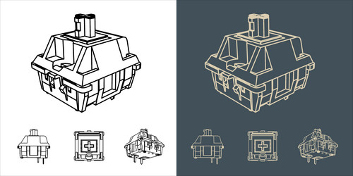 Switch mechanical keyboard wireframe blueprint Vector Image