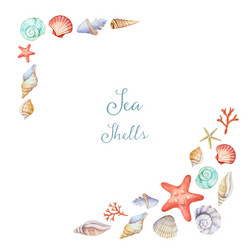 Watercolor round frame of sea shells Royalty Free Vector