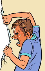 Angry man rips up documents after experiencing Vector Image