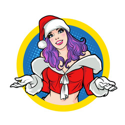 Surprised woman pointing in santa hat Royalty Free Vector