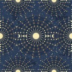 Hand drawn seamless pattern of golden sun moon Vector Image