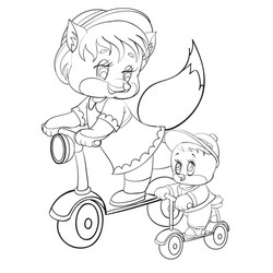 Sketch character fox which controls a large ship Vector Image