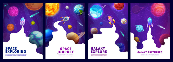 Cartoon space banners galaxy universe science Vector Image