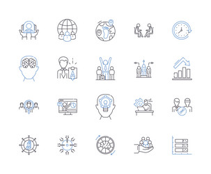 Department cooperation outline icons collection Vector Image