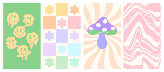 Fun groovy backgrounds set Royalty Free Vector Image