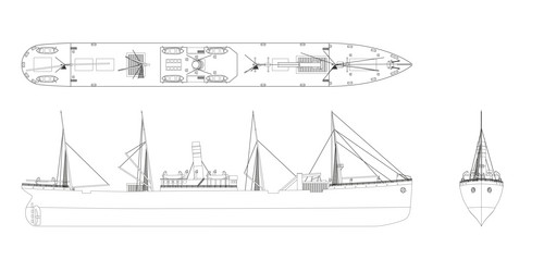 Outline steamer drawing steamship blueprint ship Vector Image