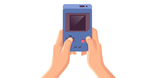 Young man hands holding video game console Vector Image