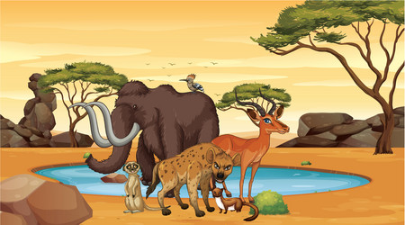 Cartoon wildebeest walks through desert Royalty Free Vector