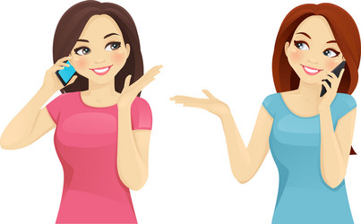 Phone talk women girlfriends have conversation Vector Image
