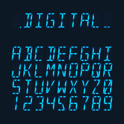 Digital 16-segmented lcd display font Royalty Free Vector