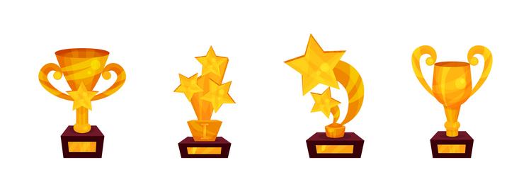 Golden trophy cups and award of different shape Vector Image