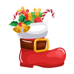 Santa claus boot with christmas decorations bells Vector Image