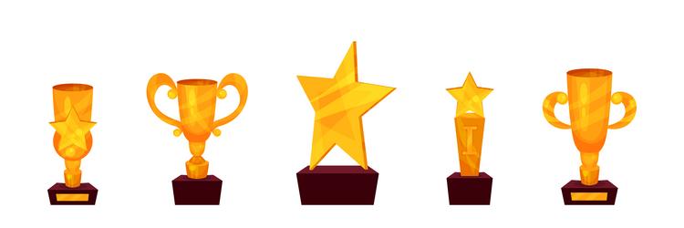 Golden trophy cups and award of different shape Vector Image