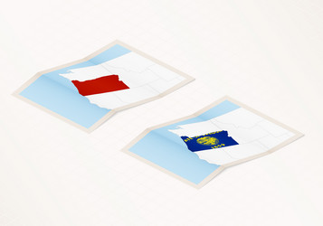 Oregon is depicted on a folded paper map Vector Image
