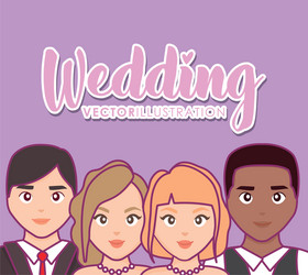 Wedding card with group of couples Royalty Free Vector Image