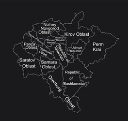 Volga federal district map silhouette Royalty Free Vector