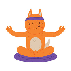 Cute funny little fox doing yoga adorable animal Vector Image