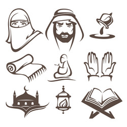 Black islamic icons set Royalty Free Vector Image