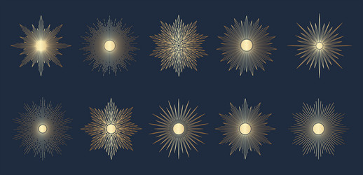 Hand drawn mystical golden sun in line art Vector Image