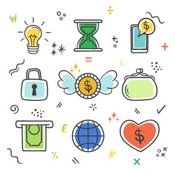 Doodle hand drawn bank drawings set Royalty Free Vector