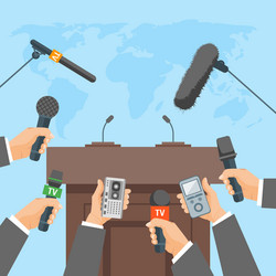 Cartoon press conference card poster broadcast Vector Image